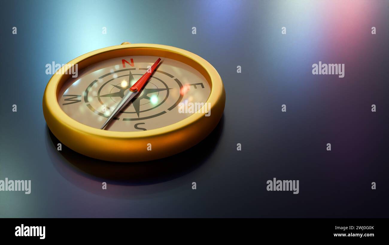3d rendering of golden compass on the black background Stock Photo - Alamy