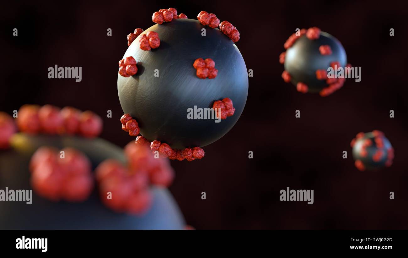 3d rendering of nanoparticles conjugated haemogoblin molecules Stock ...