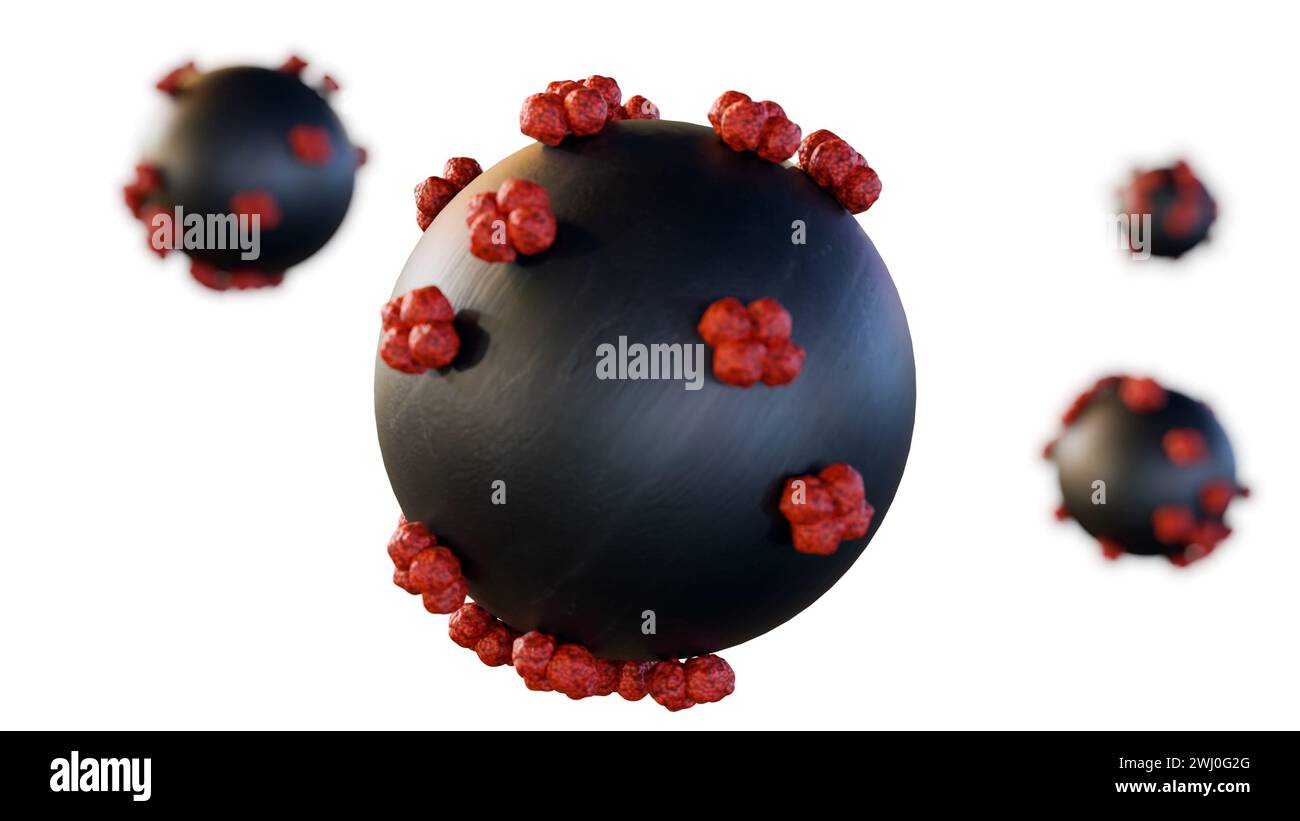 3d rendering of nanoparticles conjugated haemogoblin molecules Stock ...