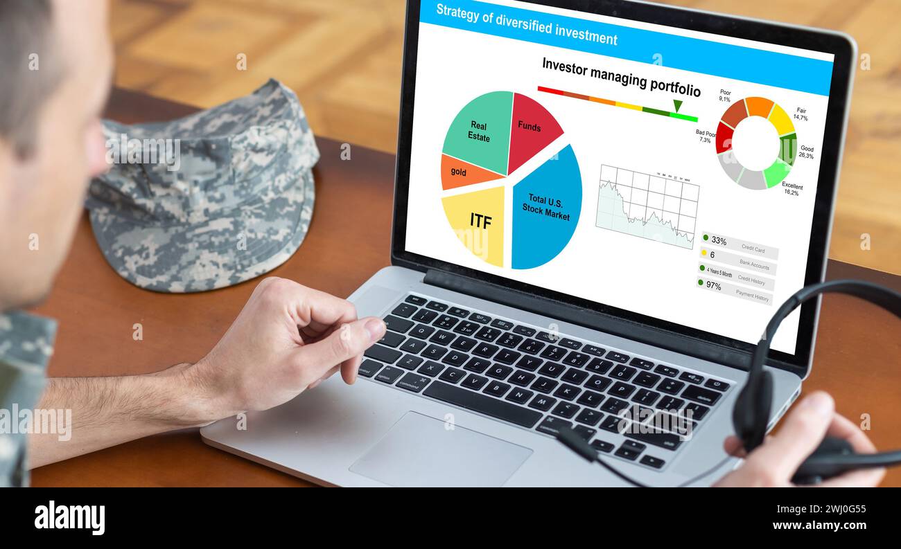 Strategy of diversified investment. Investor managing portfolio. Pie ...