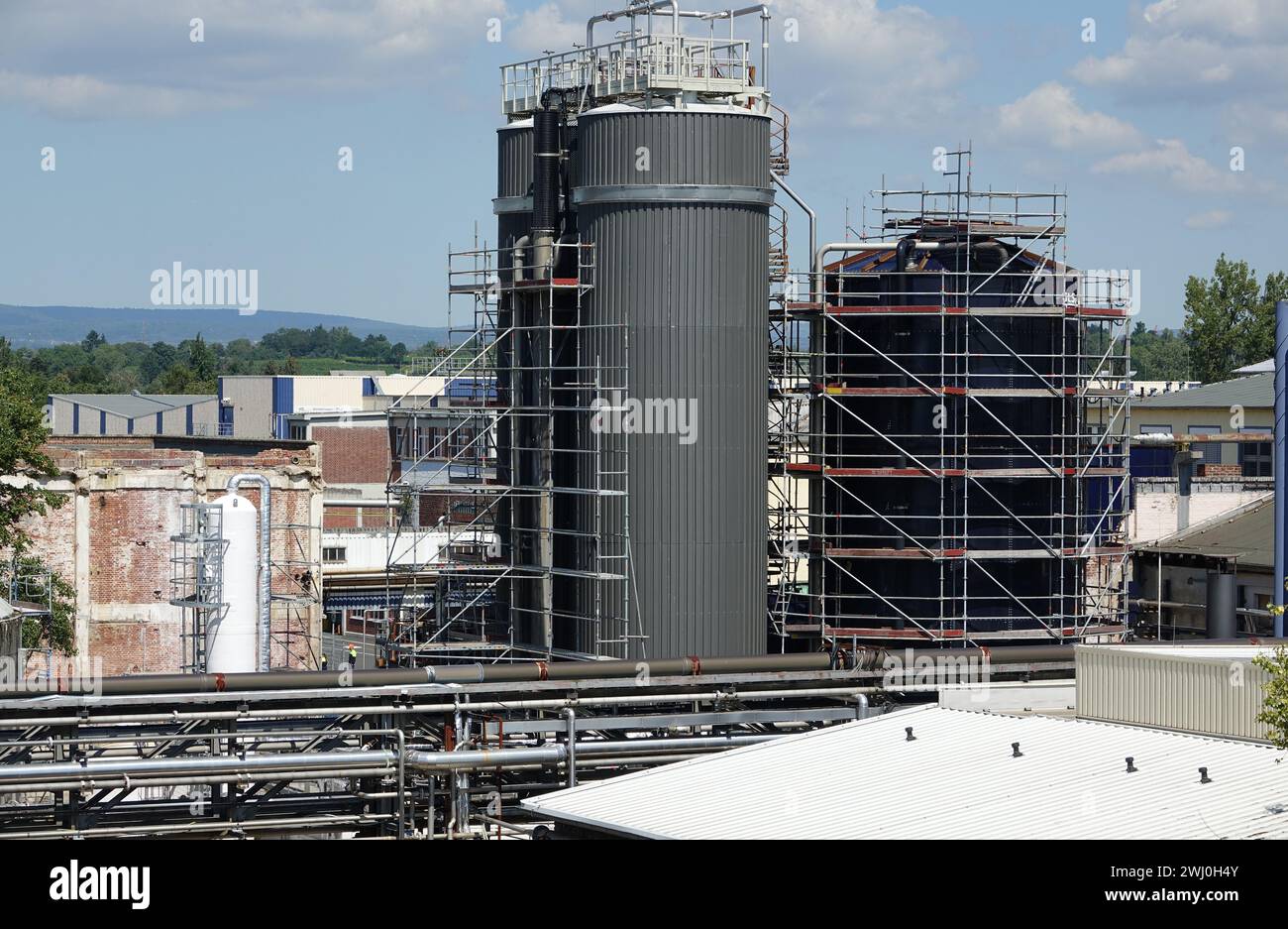 View from the observation tower at the Mainhafen in Mainz-Kostheim ...