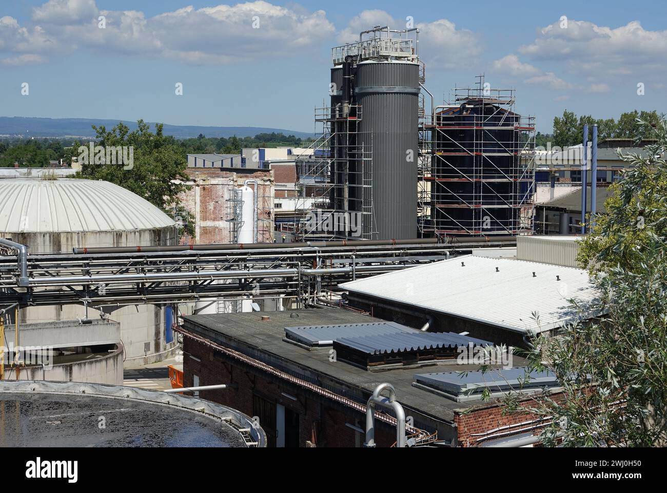 View from the observation tower at the Mainhafen in Mainz-Kostheim ...