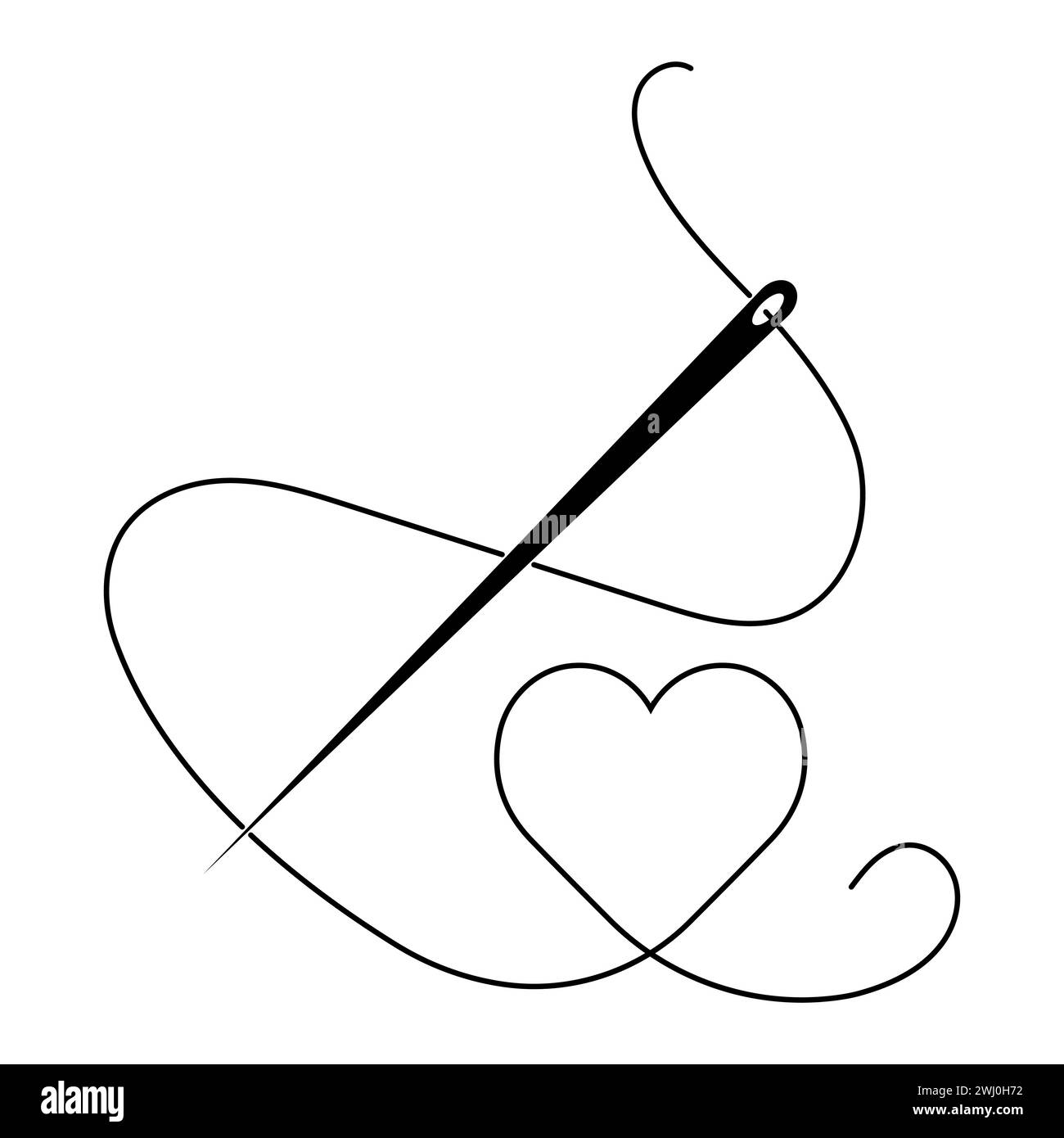 Cutting sewing logo, needle thread heart one line, sewing workshop ...