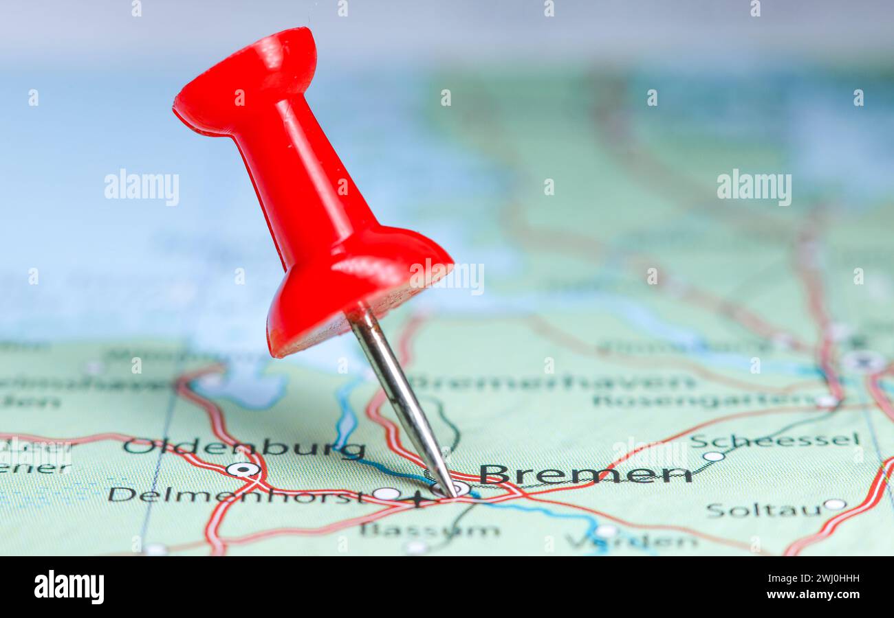 Bremen, Germany pin on map Stock Photo - Alamy