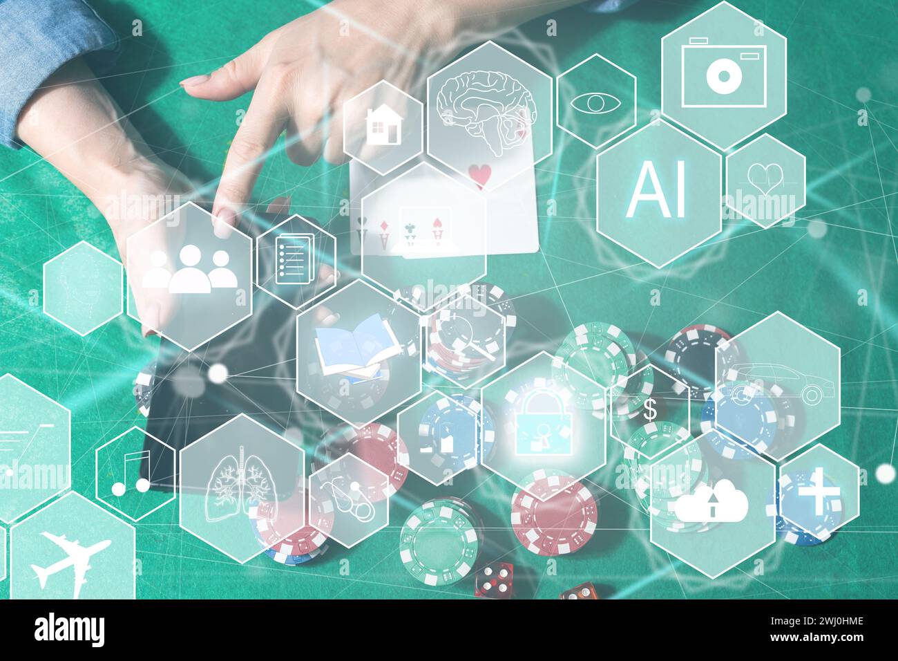 AI (Artificial Intelligence) concept. Electronic circuit. Communication ...