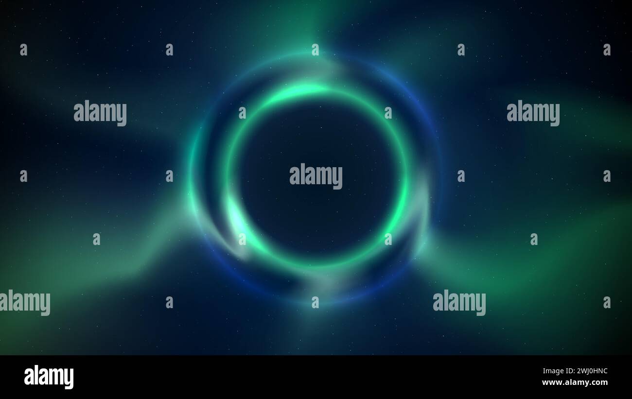 Blue green circular light frame on dark background. Shining light ring ...