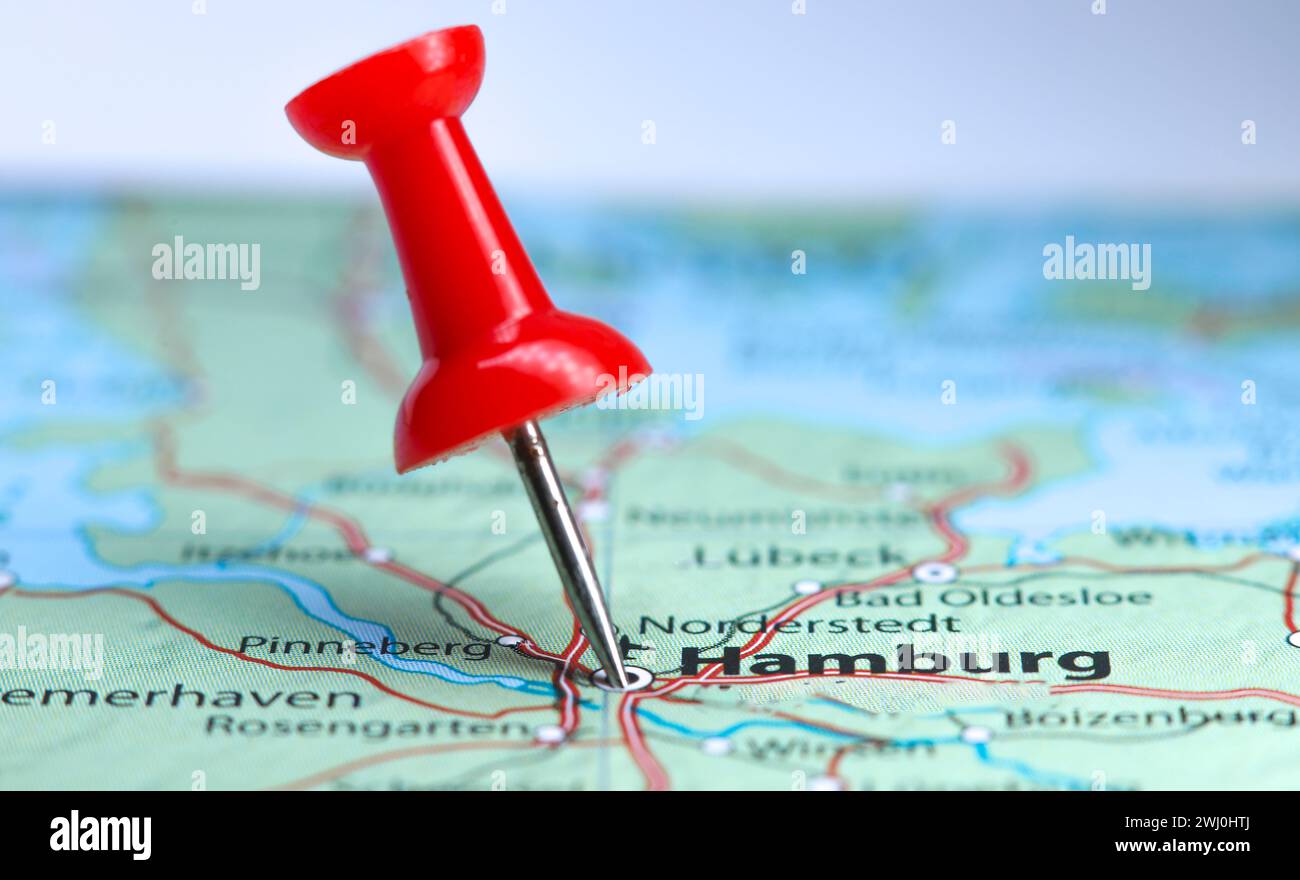 Hamburg, Germany pin on map Stock Photo - Alamy