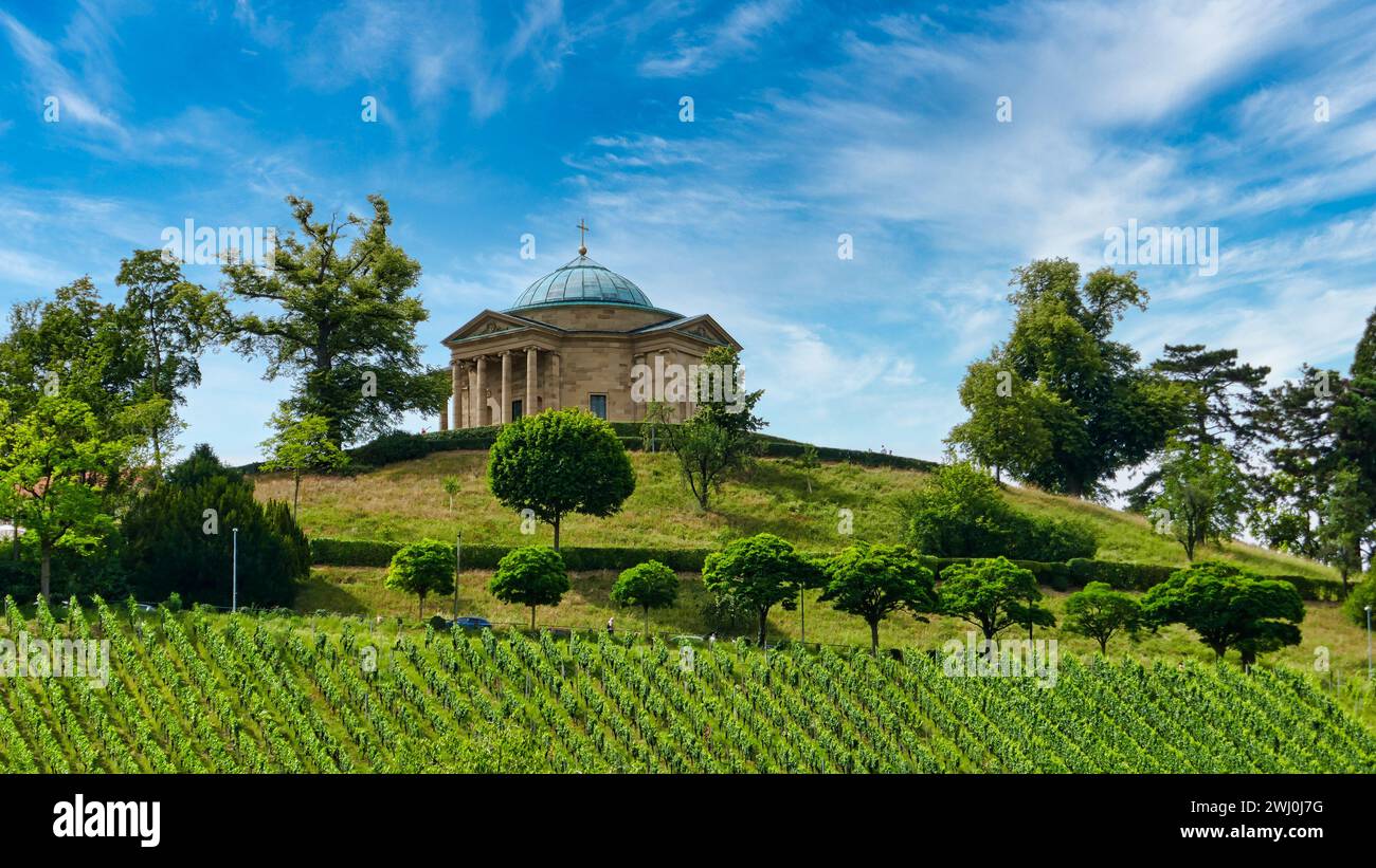 View of the burial chapel on the WÃ¼rttemberg with a vine landscape in ...