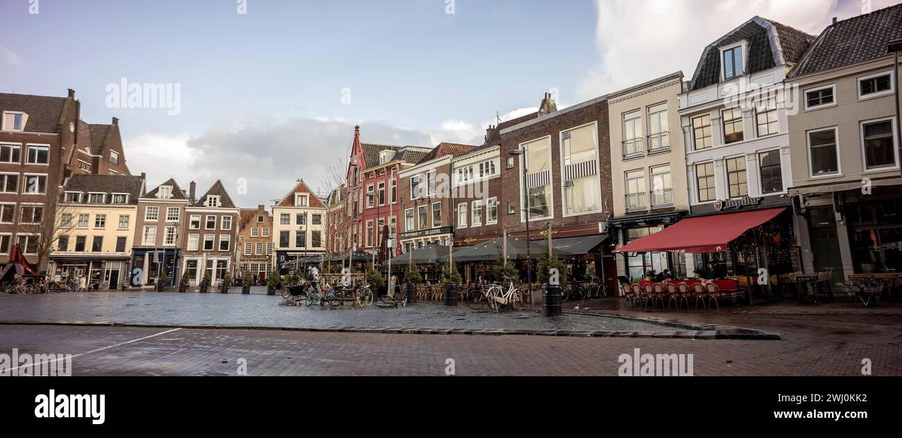 Wide panorama of Neude square with bars and entertainment venue ...