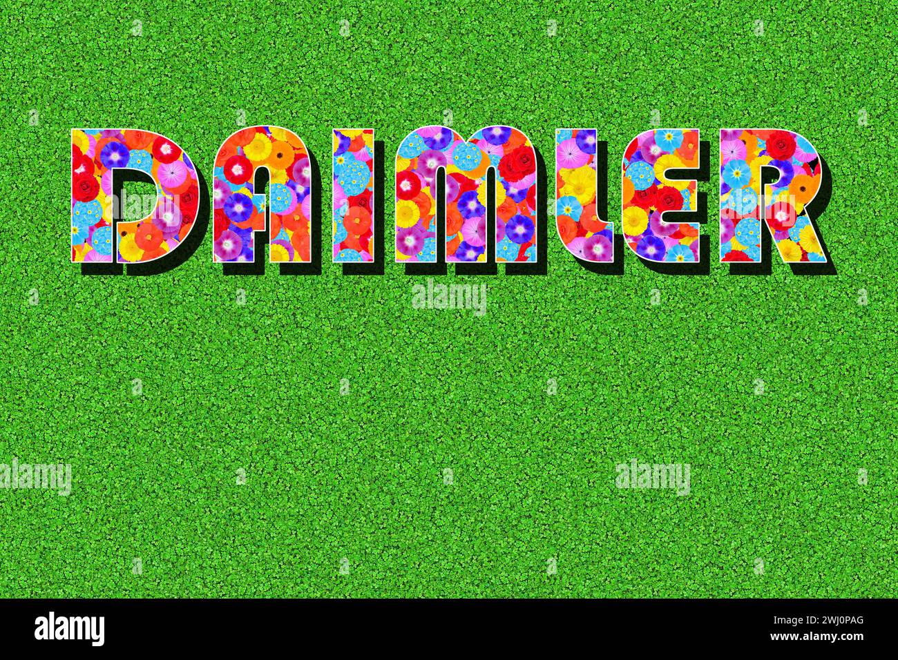 the word DAIMLER written with colorful flowers, illustration, graphic ...