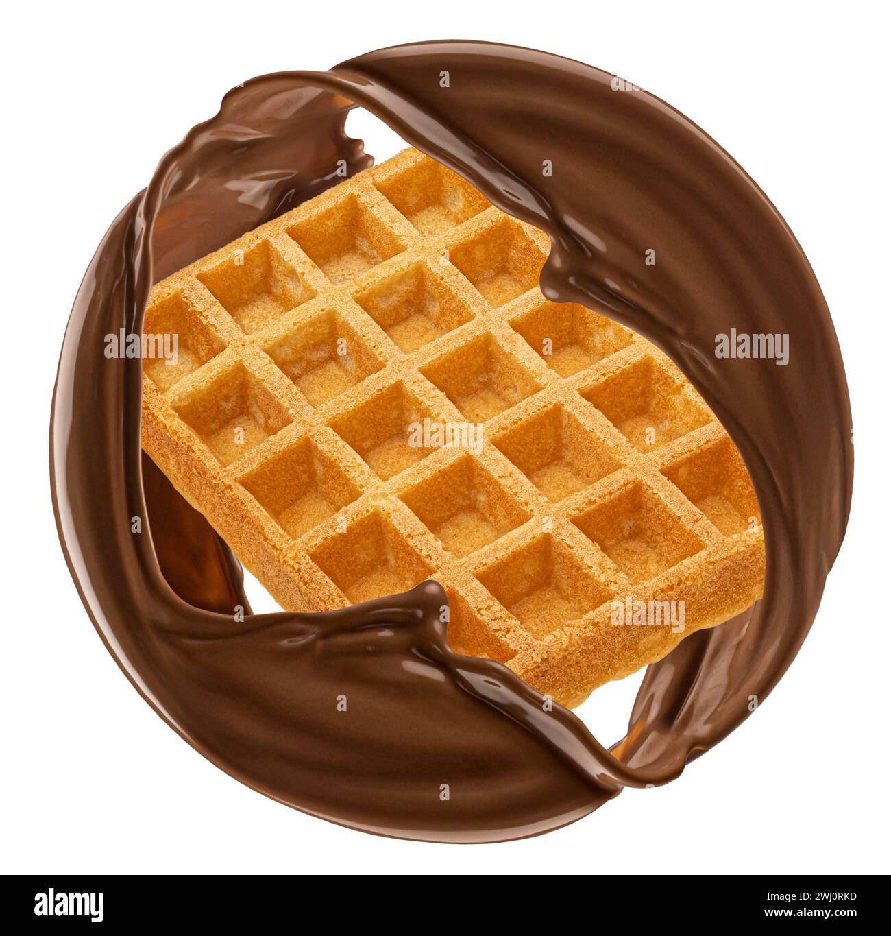 Waffle and chocolate splash isolated on white background Stock Photo ...