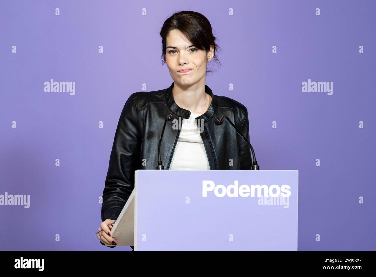 Podemos spokeswoman, Isa Serra, during a press conference at the party ...