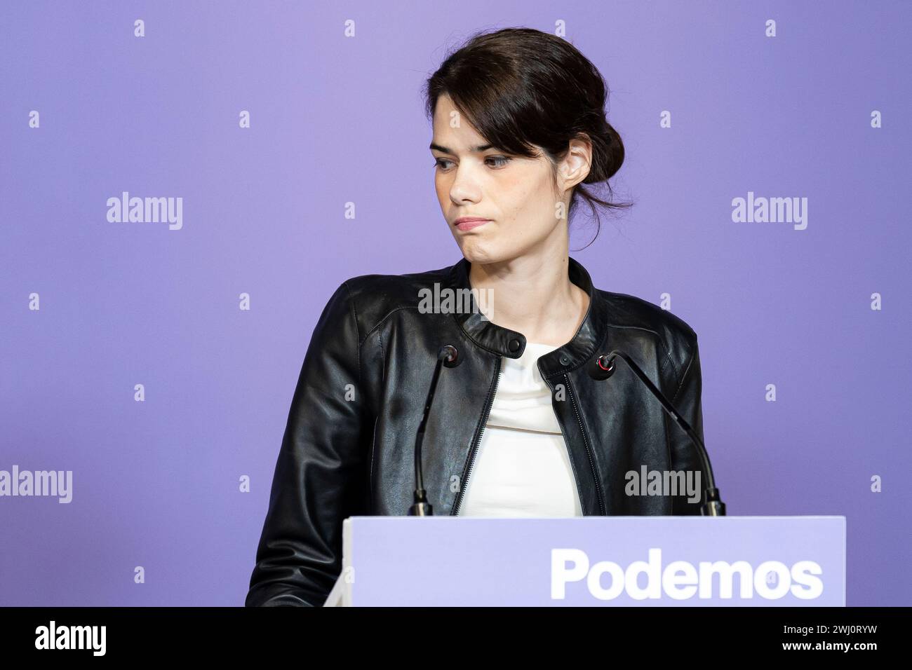 Podemos spokeswoman, Isa Serra, during a press conference at the party ...