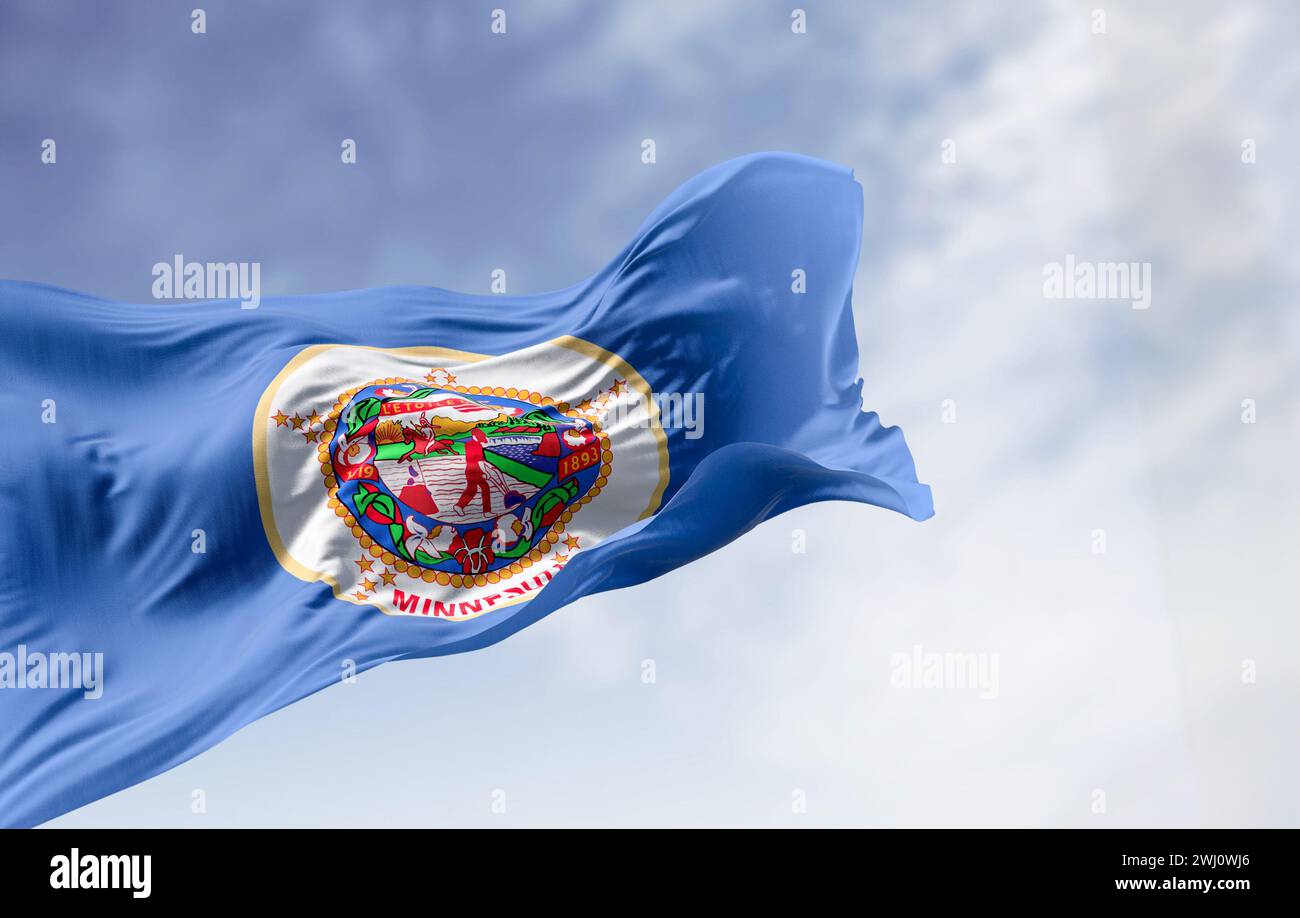 Detail of the Minnesota state flag waving Stock Photo - Alamy