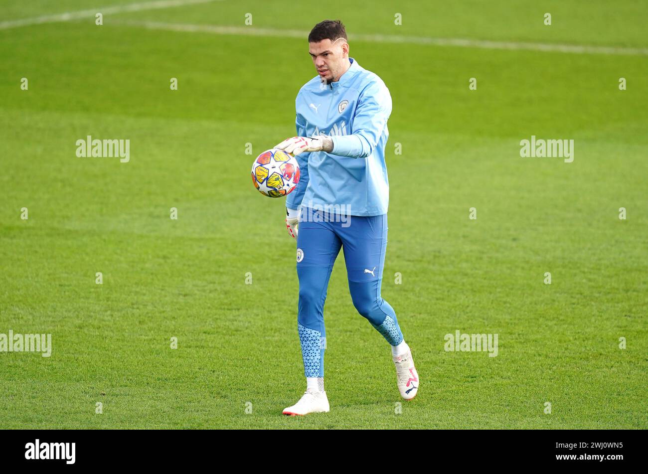 Manchester City goalkeeper Ederson during a training session at the ...