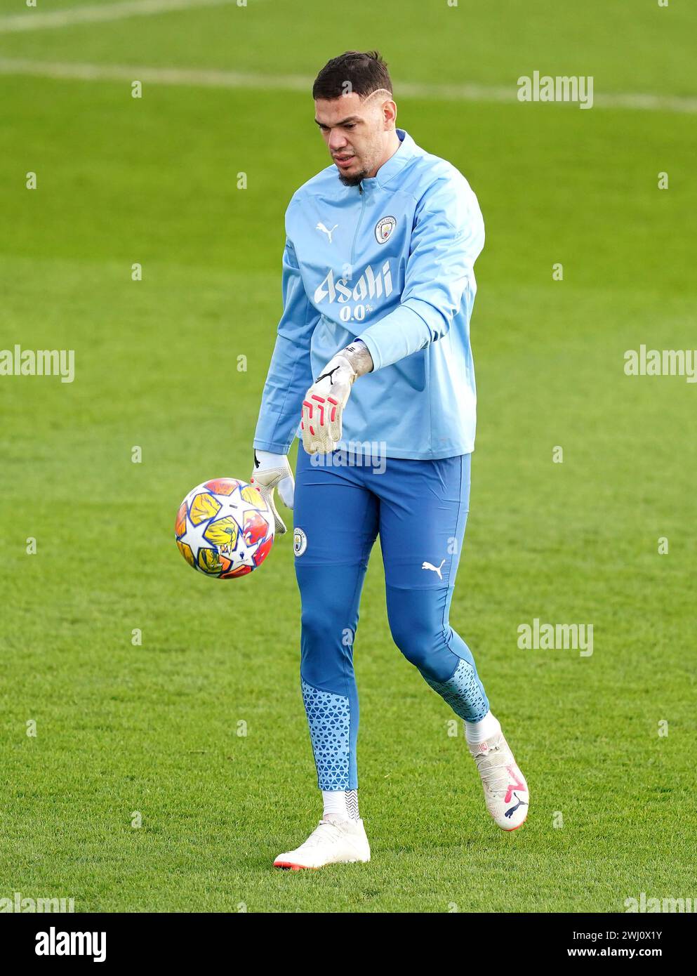 Manchester City goalkeeper Ederson during a training session at the ...