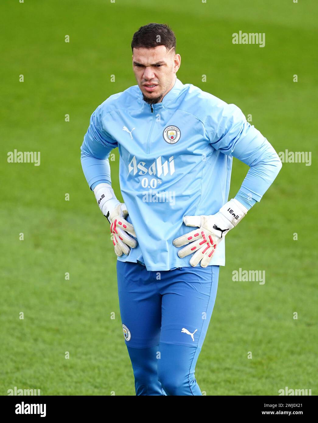 Manchester City goalkeeper Ederson during a training session at the ...