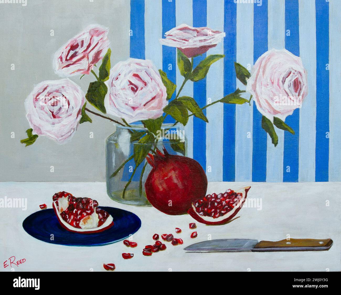 Painting - Pomegranate breakfast - Still life original artwork Stock ...