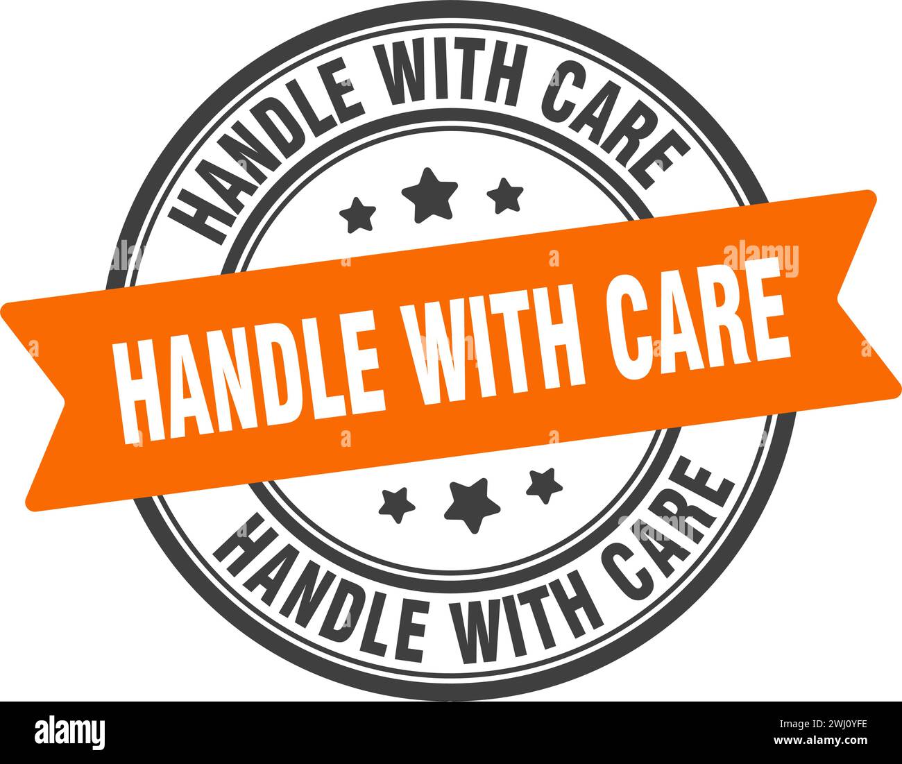 handle with care stamp. handle with care round sign. label on ...