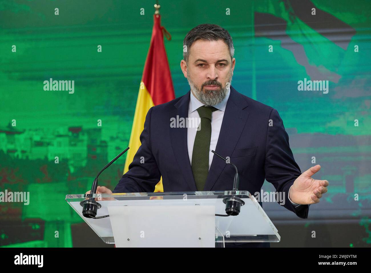 The leader of VOX, Santiago Abascal, during a press conference after ...