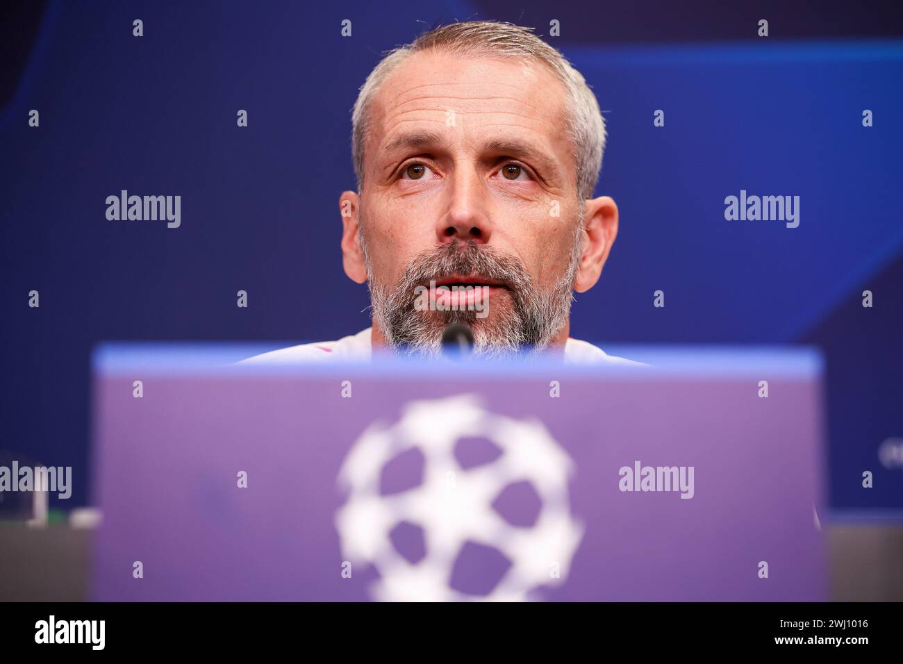 Leipzig head coach Marco Rose speaks during a news conference ahead of ...
