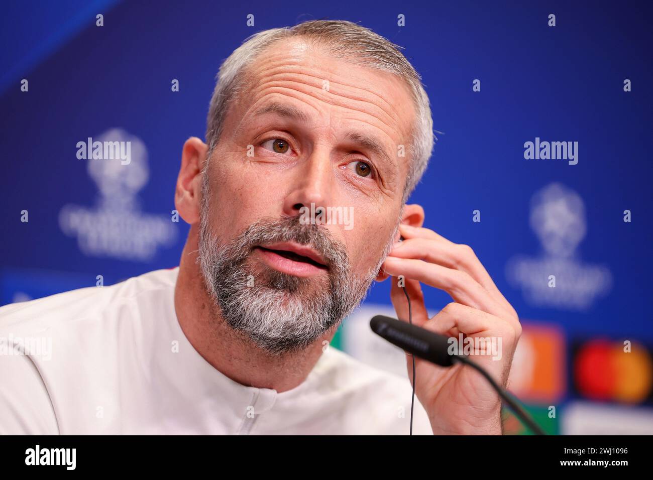 Leipzig head coach Marco Rose speaks during a news conference ahead of ...