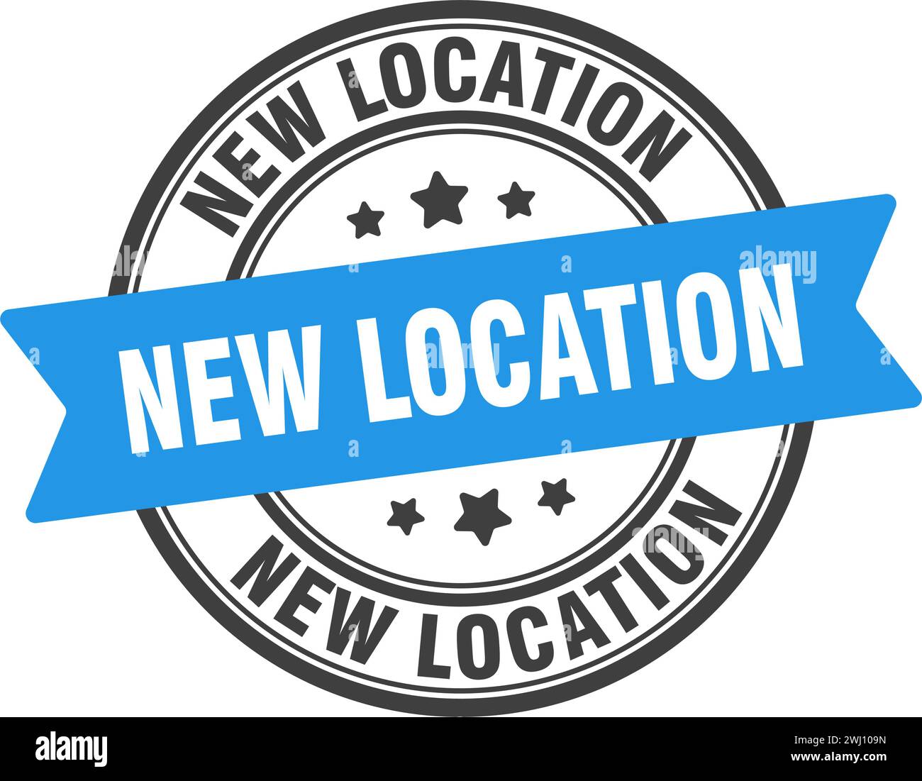 new location stamp. new location round sign. label on transparent ...