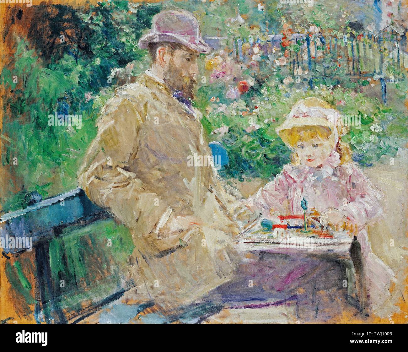 Berthe Morisot - Eugène Manet and his daughter Julie at Bougival 1b fl ...