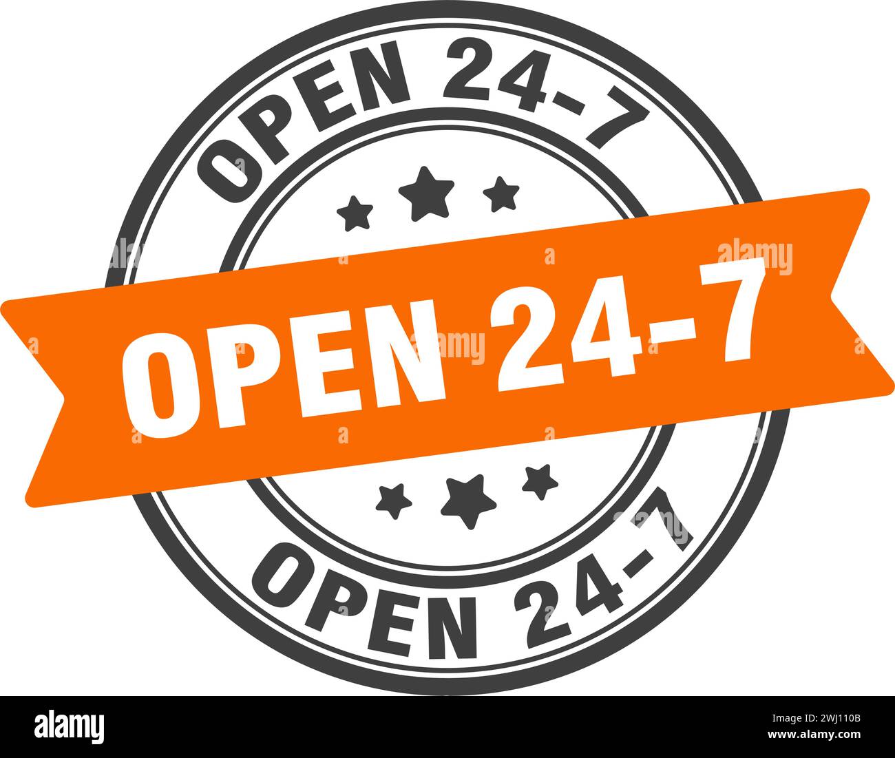 open 24 7 stamp. open 24 7 round sign. label on transparent background ...