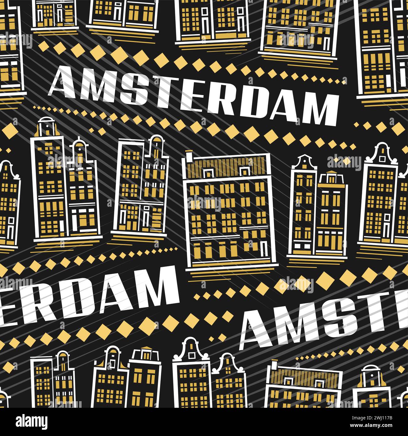 Vector Amsterdam Seamless Pattern, square repeating background with ...