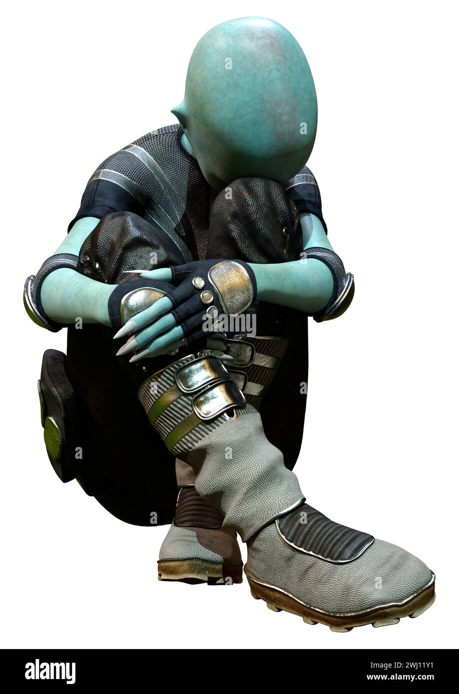 3D rendering of a green female teenager alien isolated on white ...