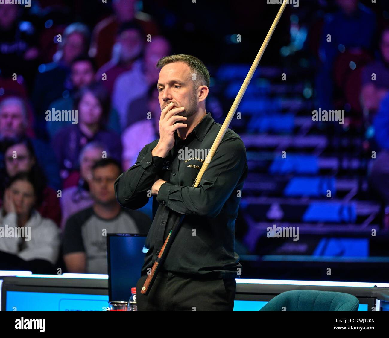 Jamie Jones reacts, during the 2024 BetVictor Welsh Open at Venue Cymru ...
