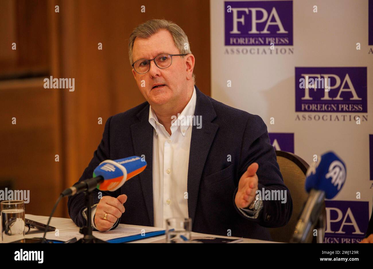 London, UK. 12th Feb, 2024. Sir Jeffrey Donaldson, Leader of the Democratic Unionist Party ...
