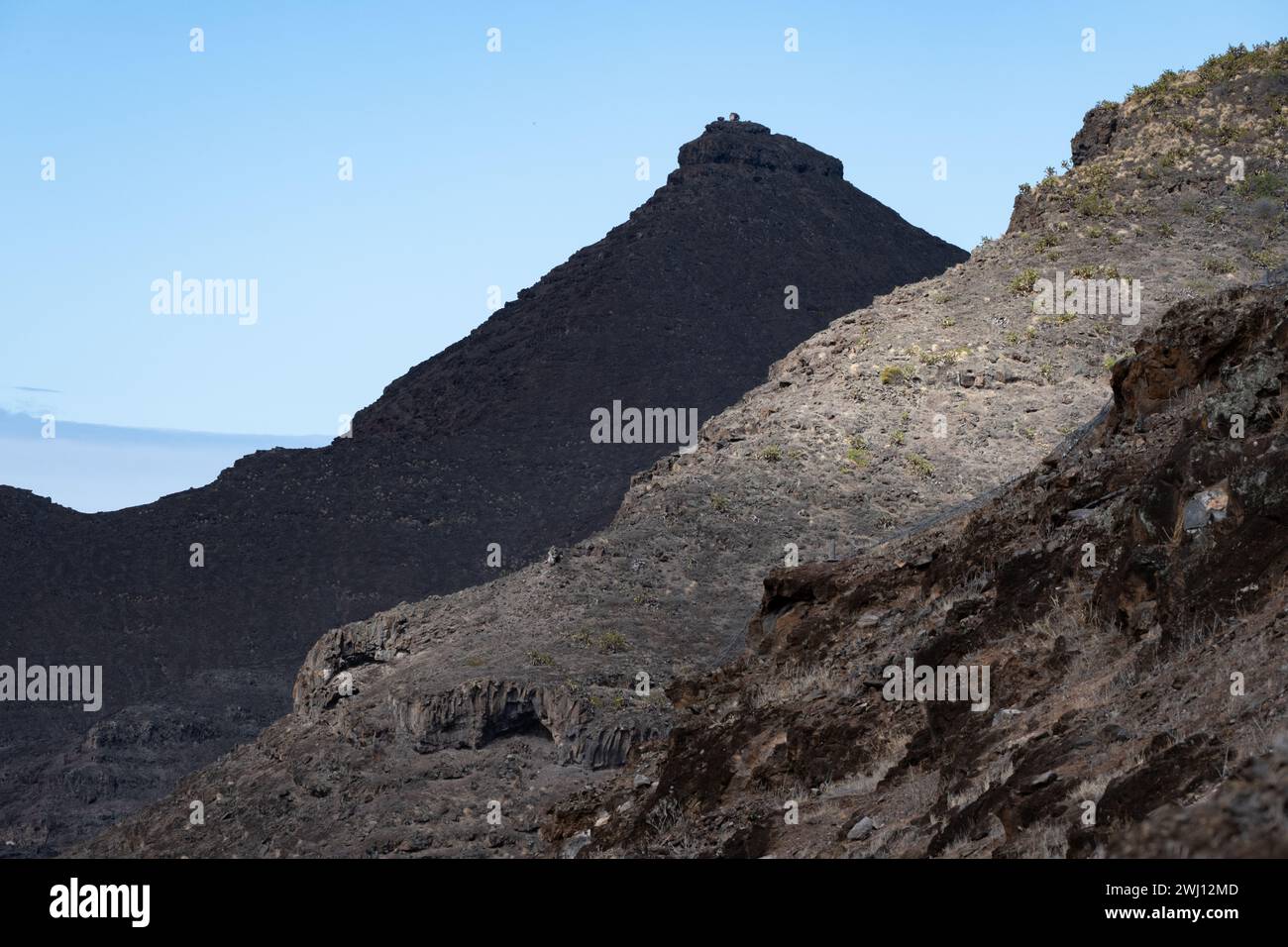 The rocky, volcanic landscape of St Helena Island in the south Atlantic ...