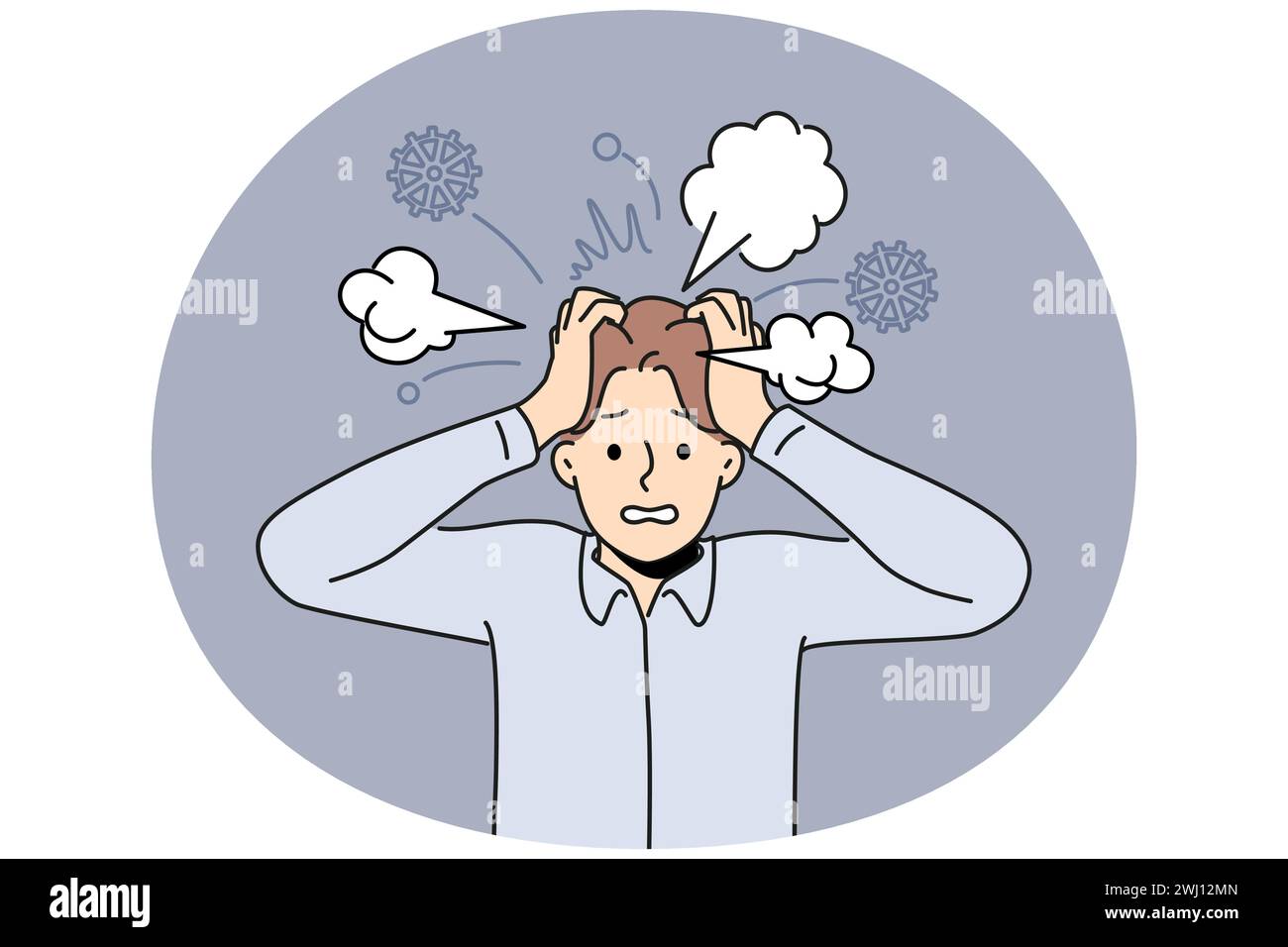 Exhausted businessman with chaos and mess in head suffer from nervous ...