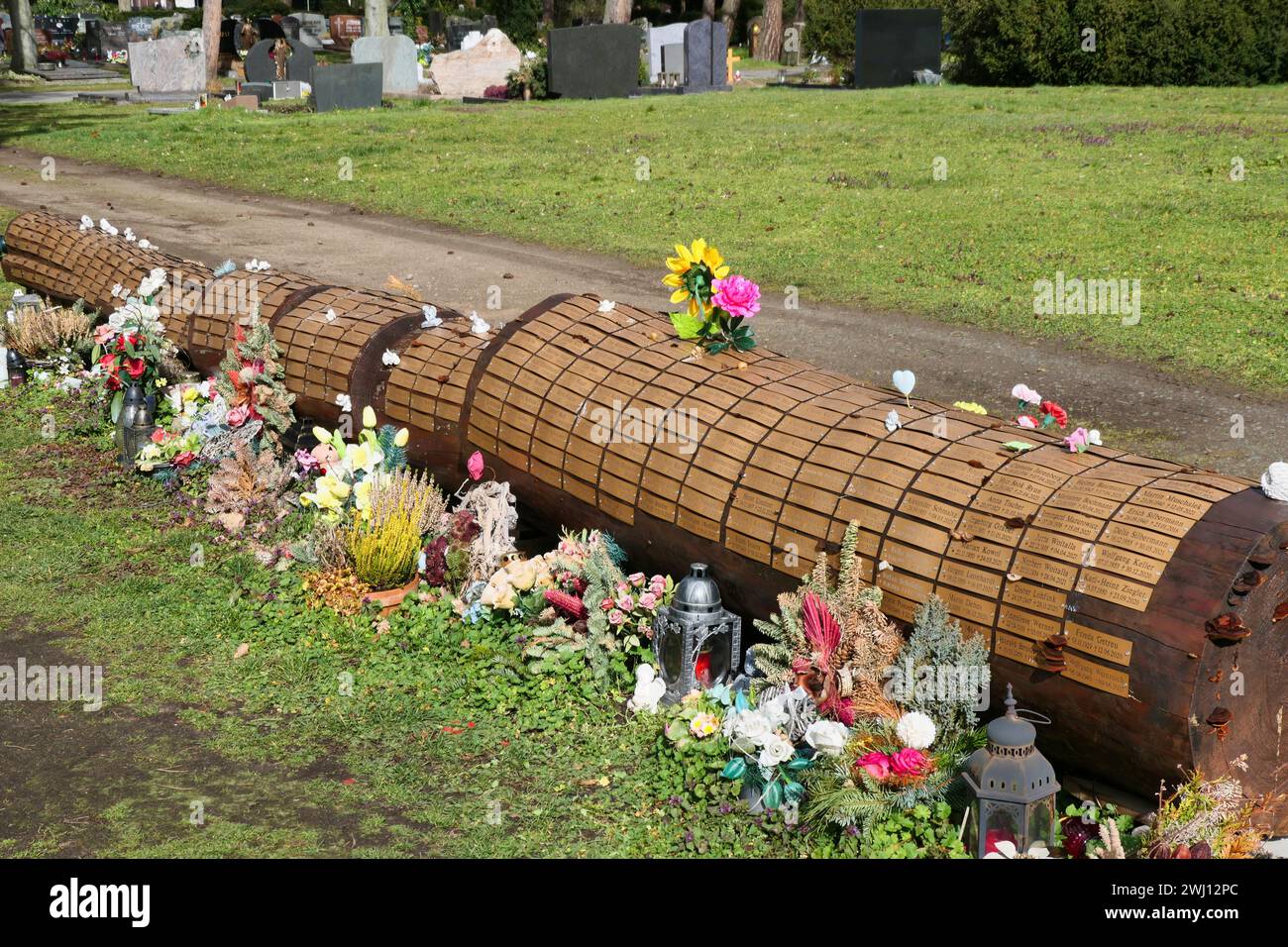 Grave field with name plaques on trees of remembrance Stock Photo - Alamy