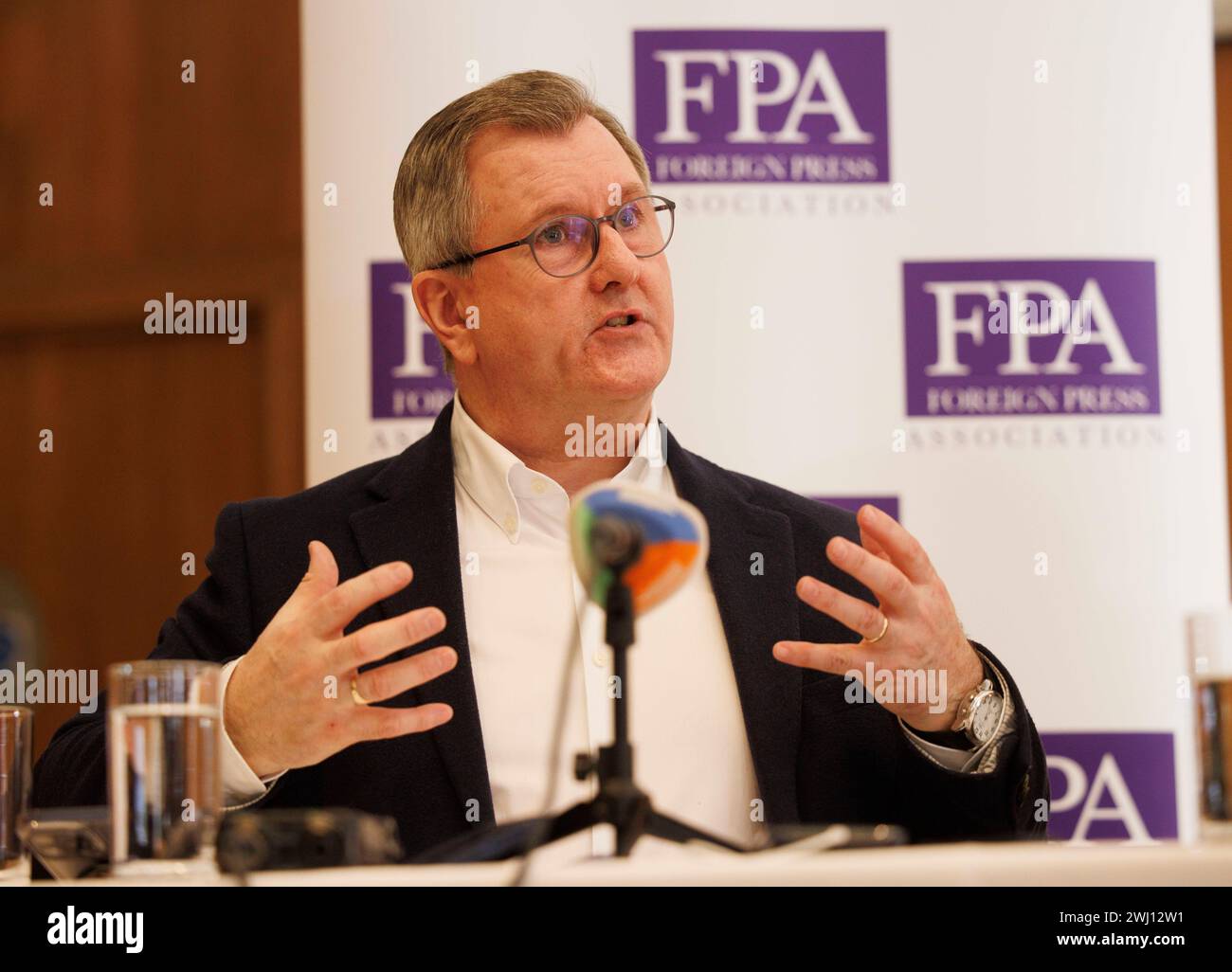 London, UK. 12th Feb, 2024. Sir Jeffrey Donaldson, Leader of the Democratic Unionist Party ...