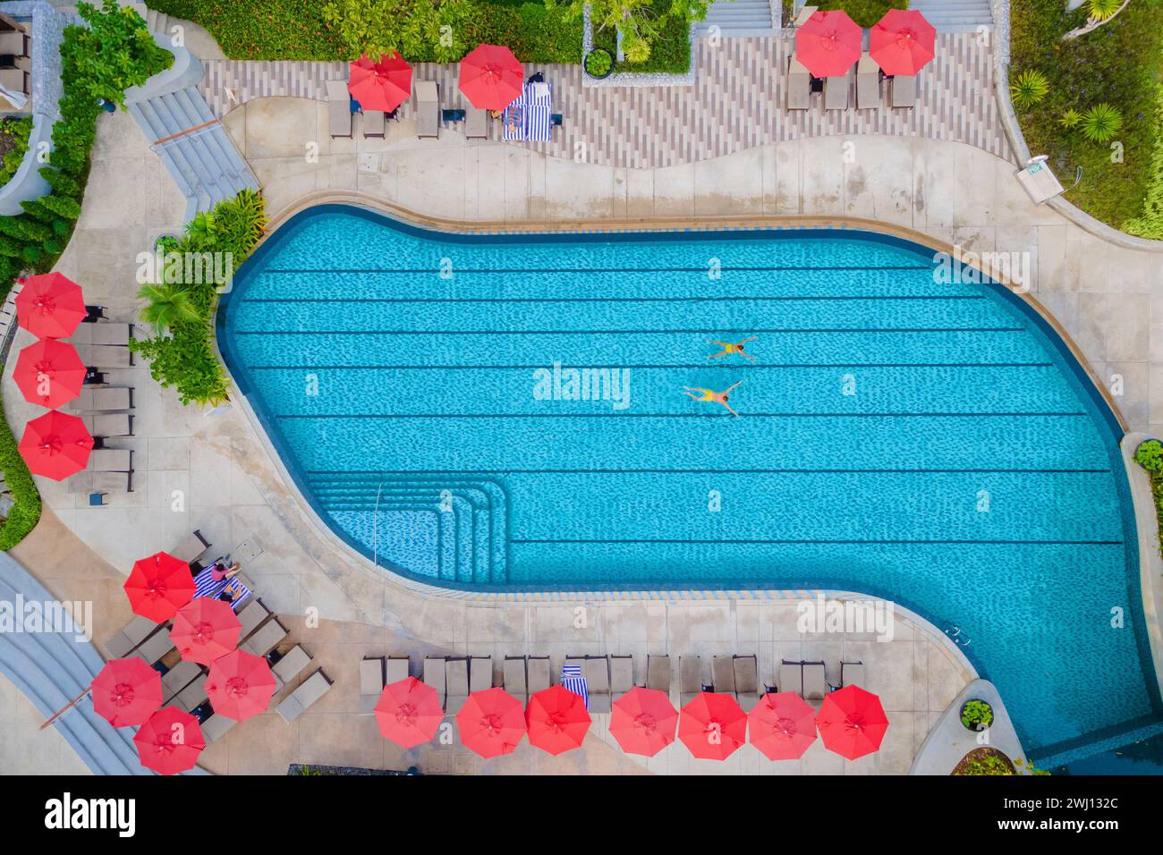 Woman swimming pool from above hi-res stock photography and images - Alamy