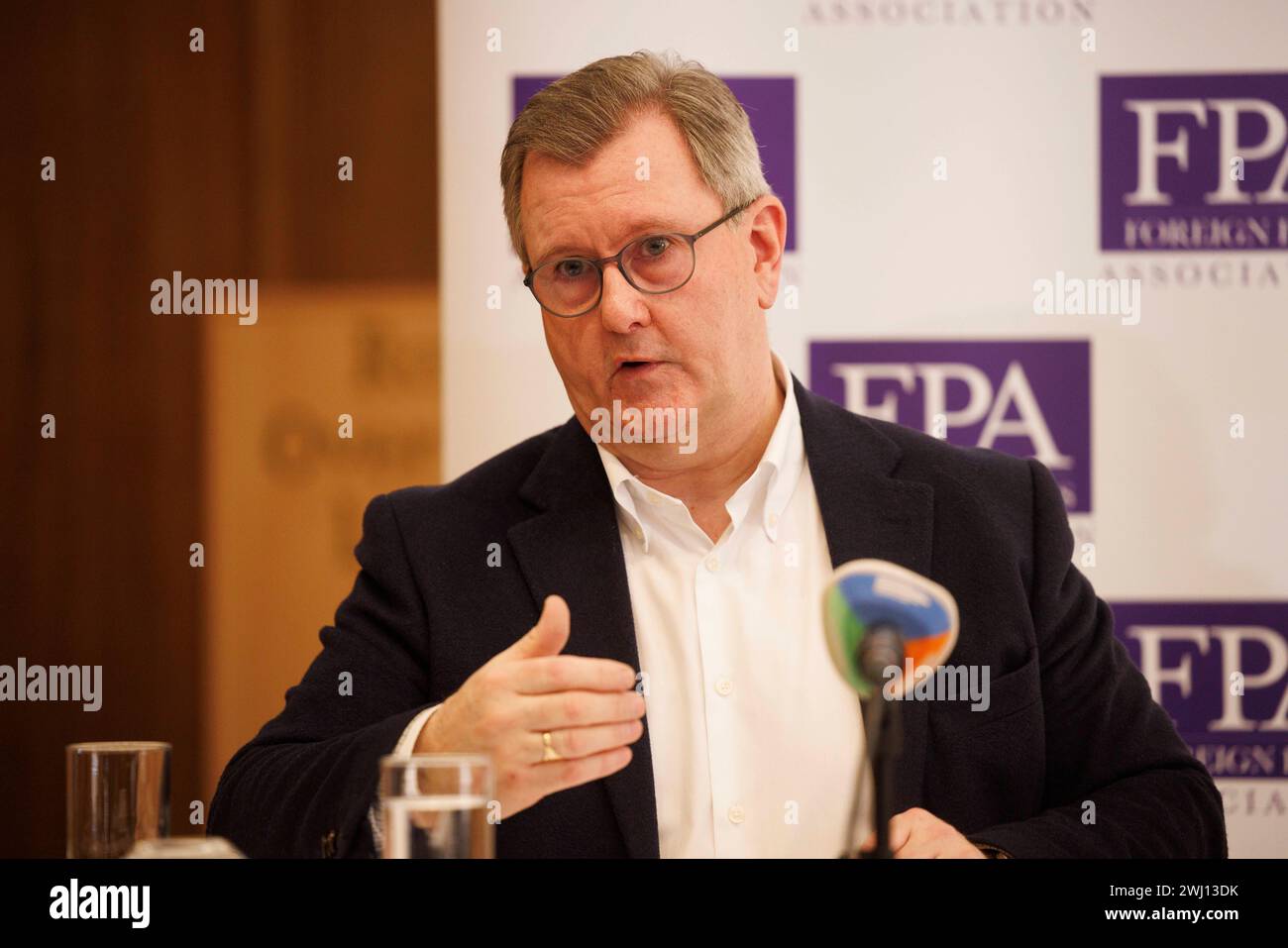 London, UK. 12th Feb, 2024. Sir Jeffrey Donaldson, Leader of the Democratic Unionist Party ...