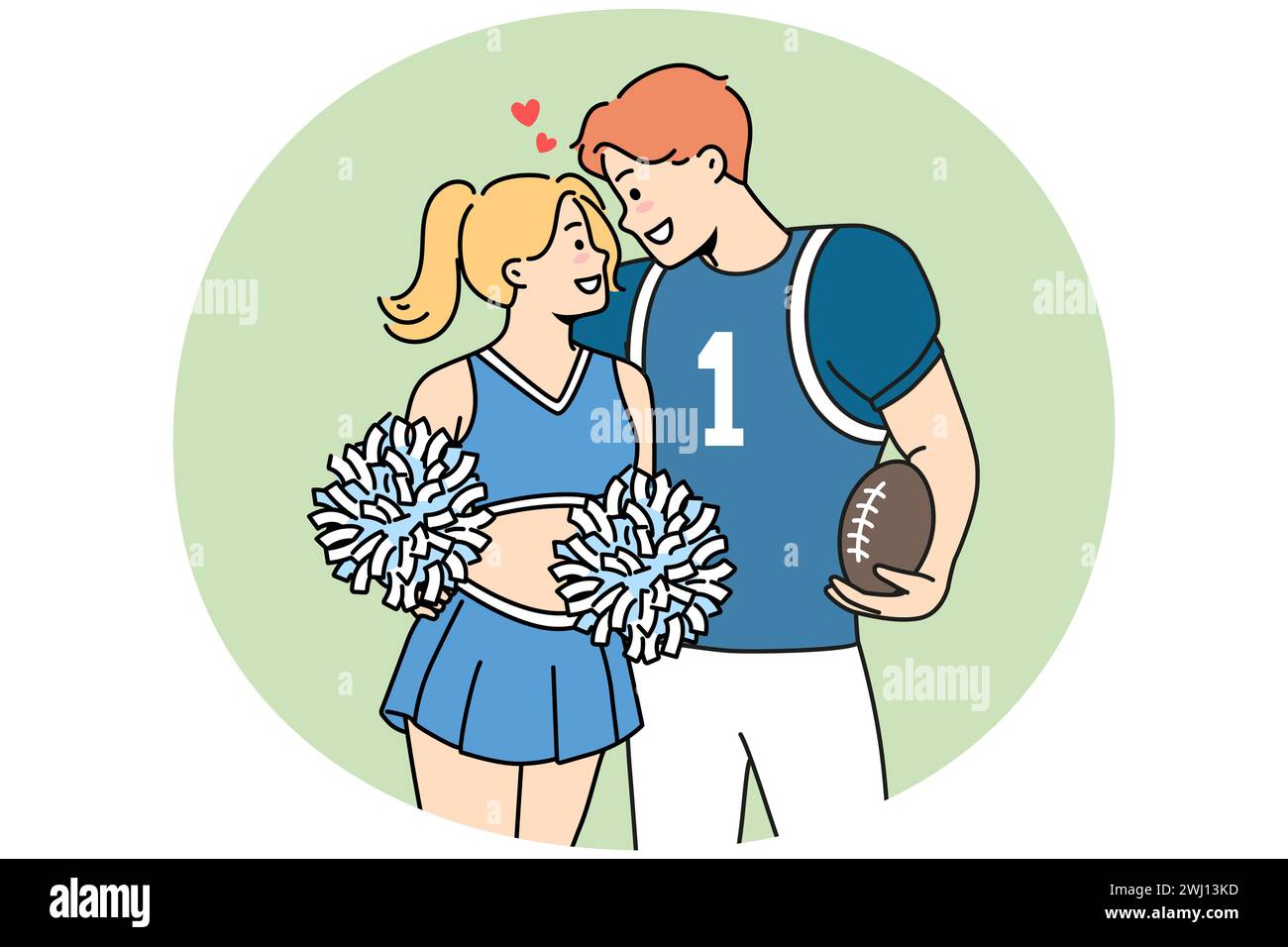 Smiling teen couple in sport uniform hugging. Happy guy American ...