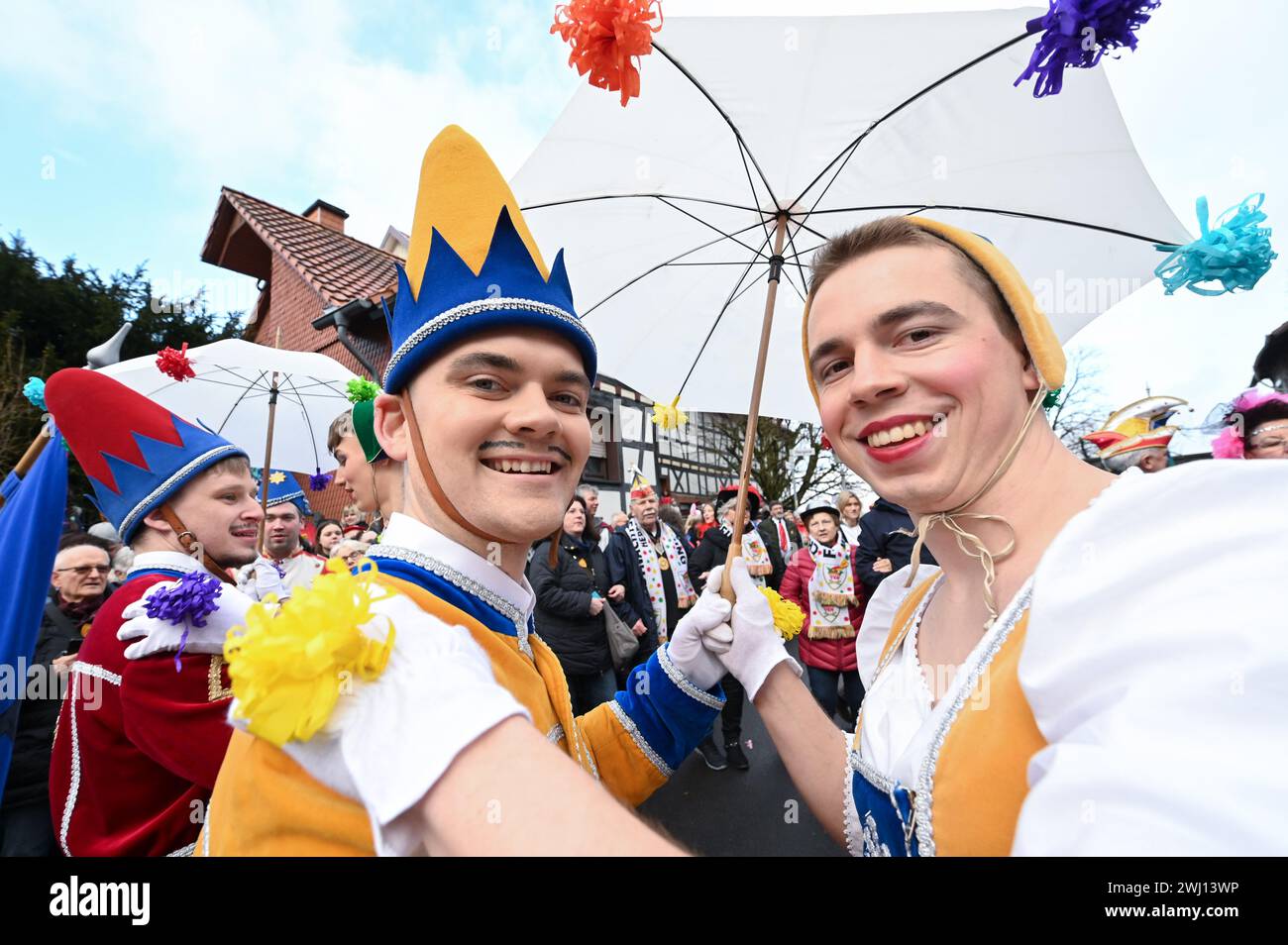 Herbstein, Germany. 12th Feb, 2024. A pair of jumpers smiles at the ...
