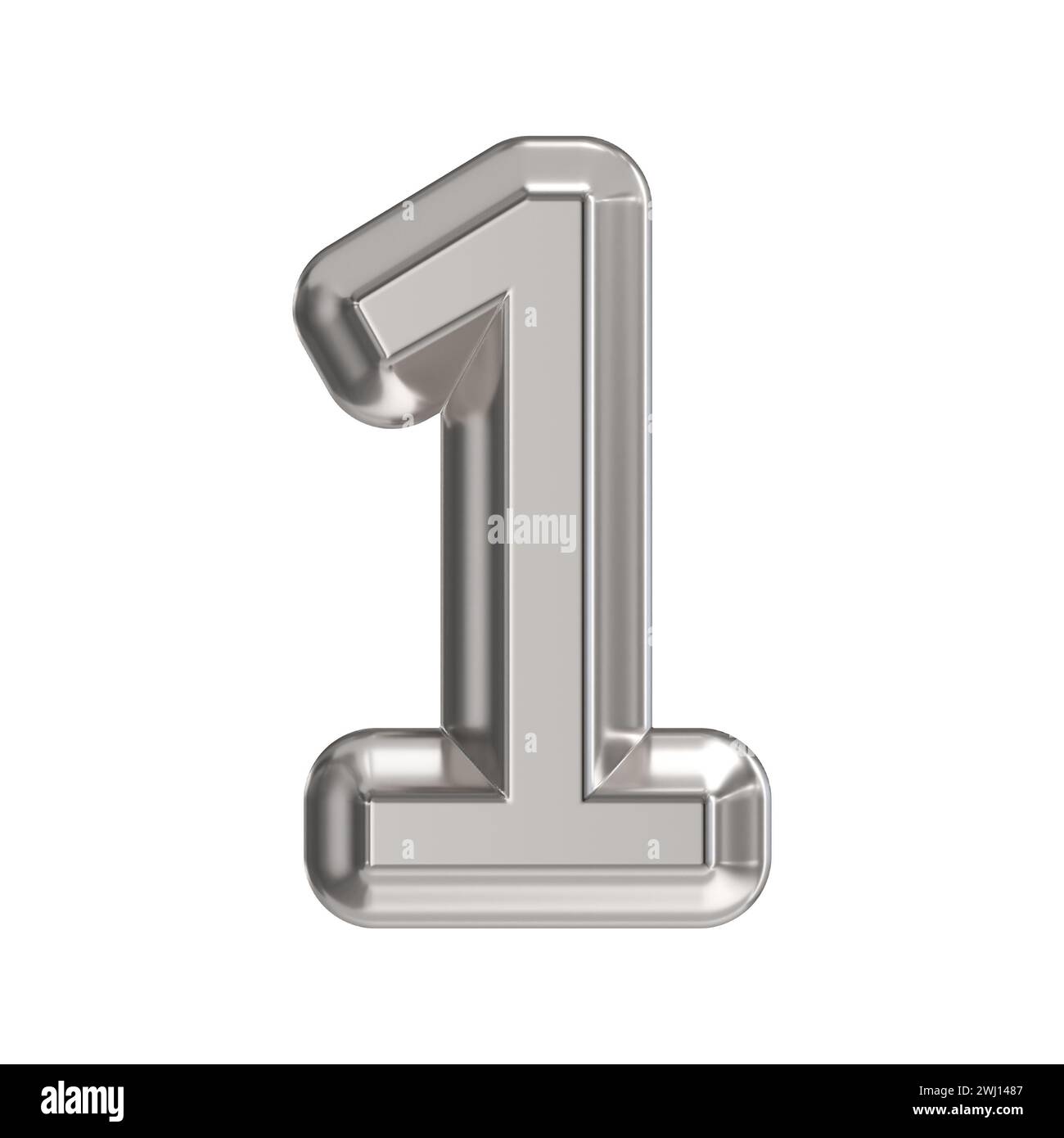 Steel font Number 1 ONE 3D rendering illustration isolated on white ...