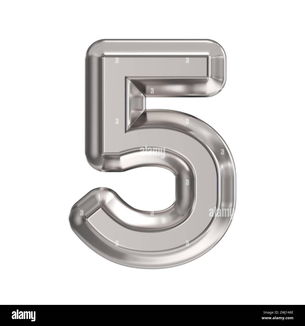 Steel font Number 5 FIVE 3D rendering illustration isolated on white ...