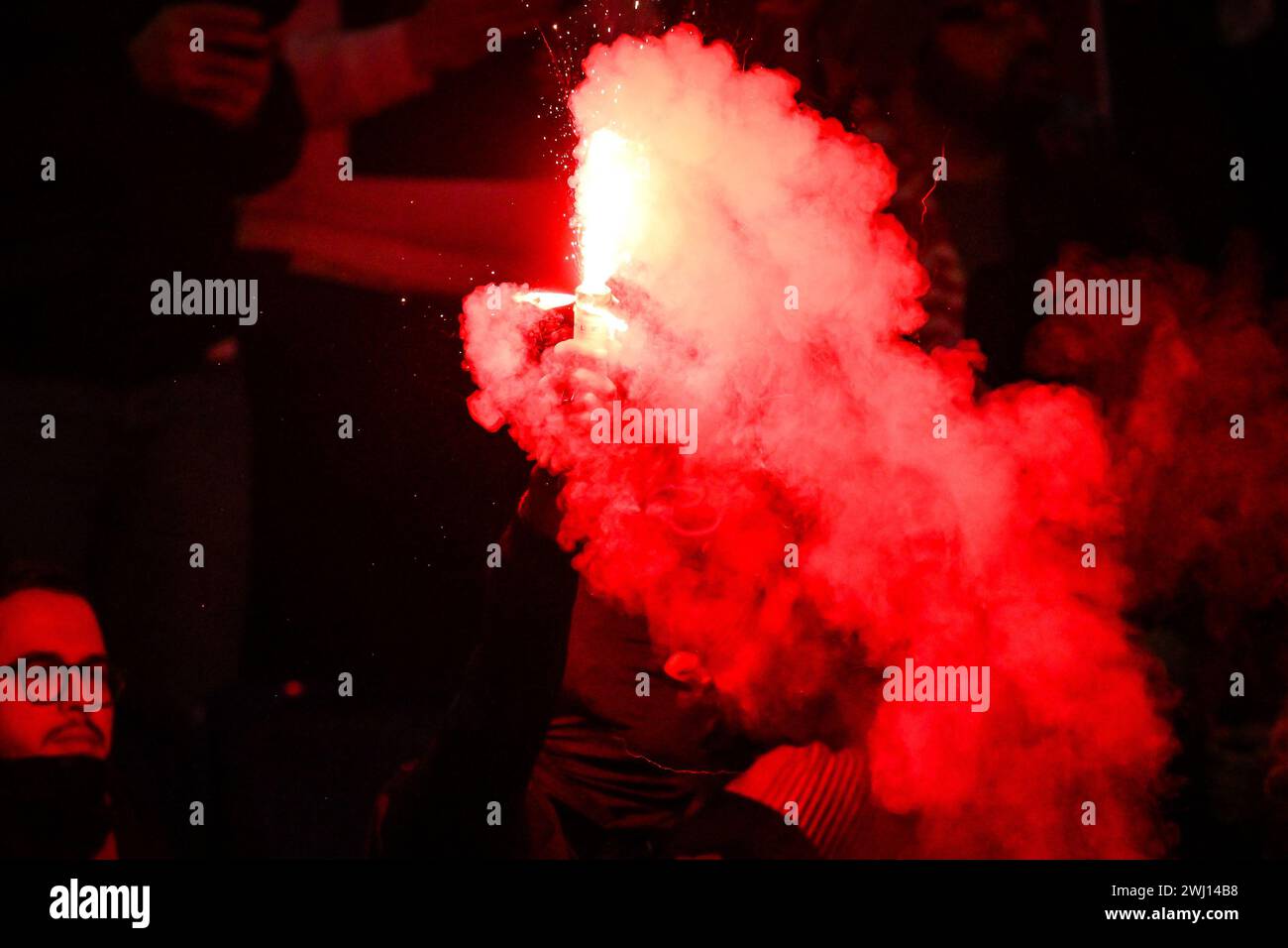A PSG supporter uses a smoke bomb during the French championship Ligue ...