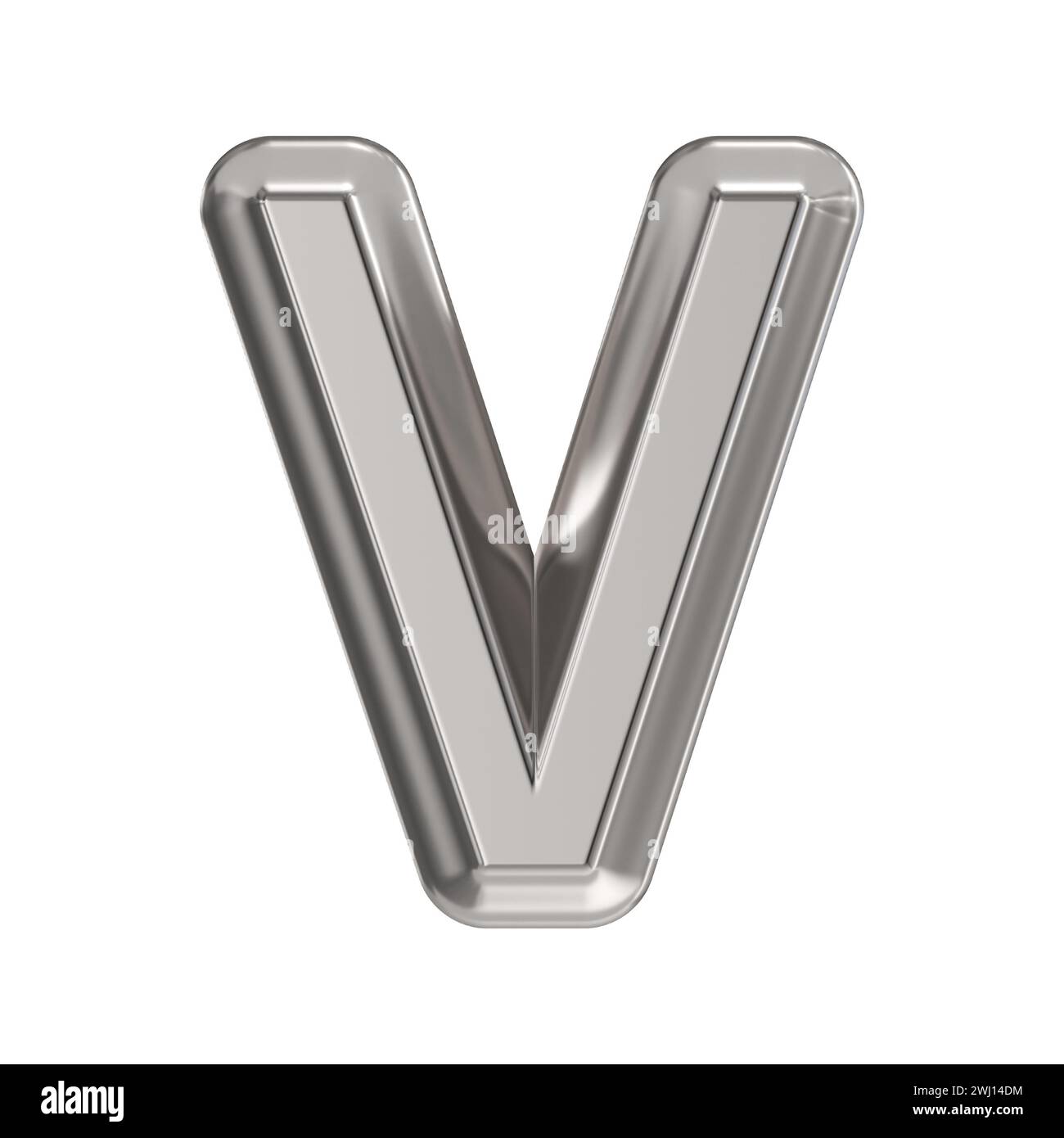 Steel font Letter V 3D rendering illustration isolated on white ...