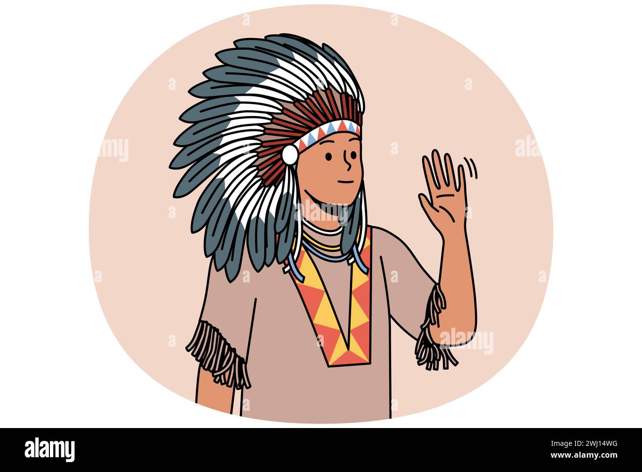 Indian man in traditional costume and headwear waving hello. Native ...