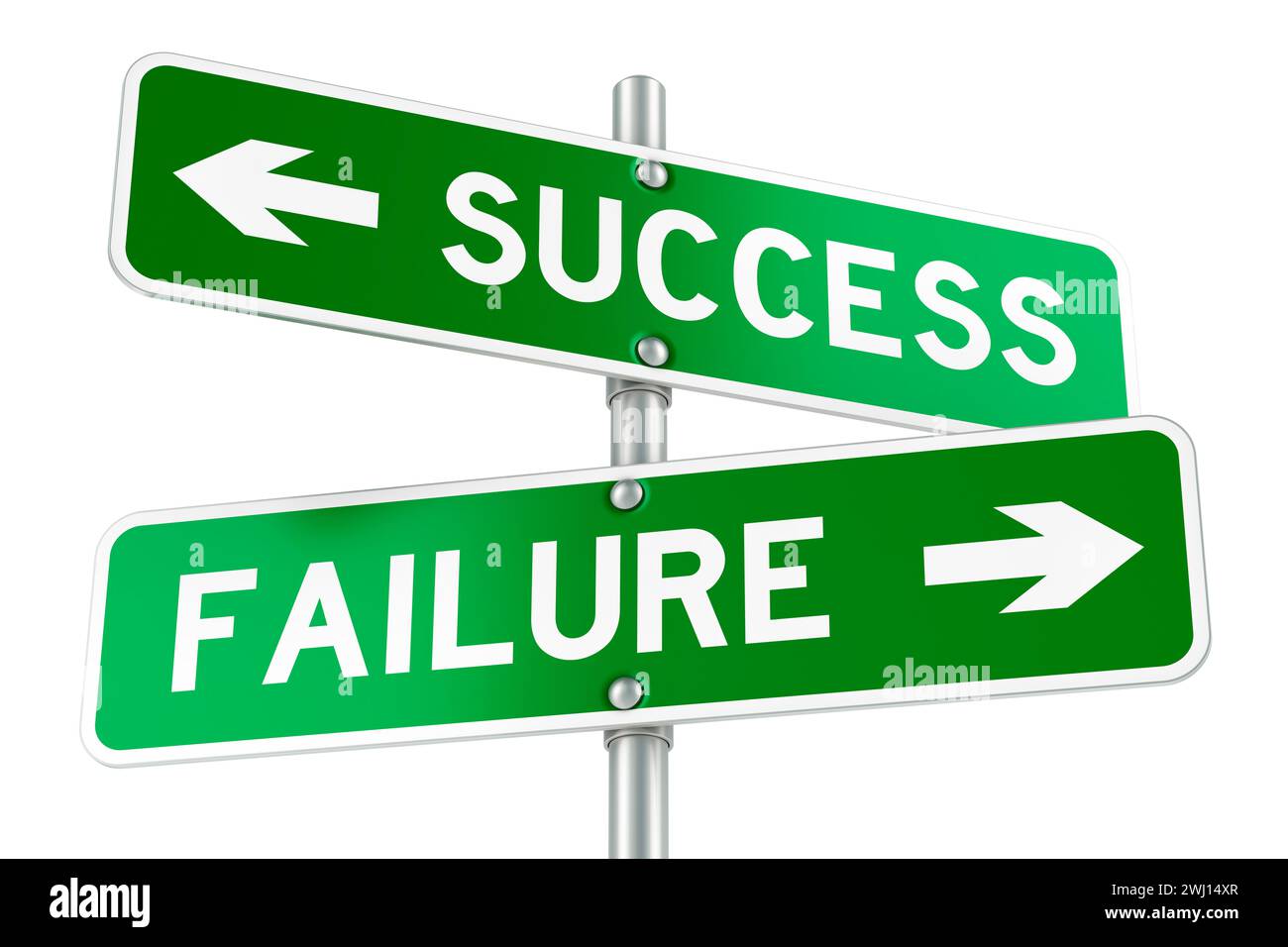 Success or Failure. Opposite traffic sign, 3D rendering isolated on ...