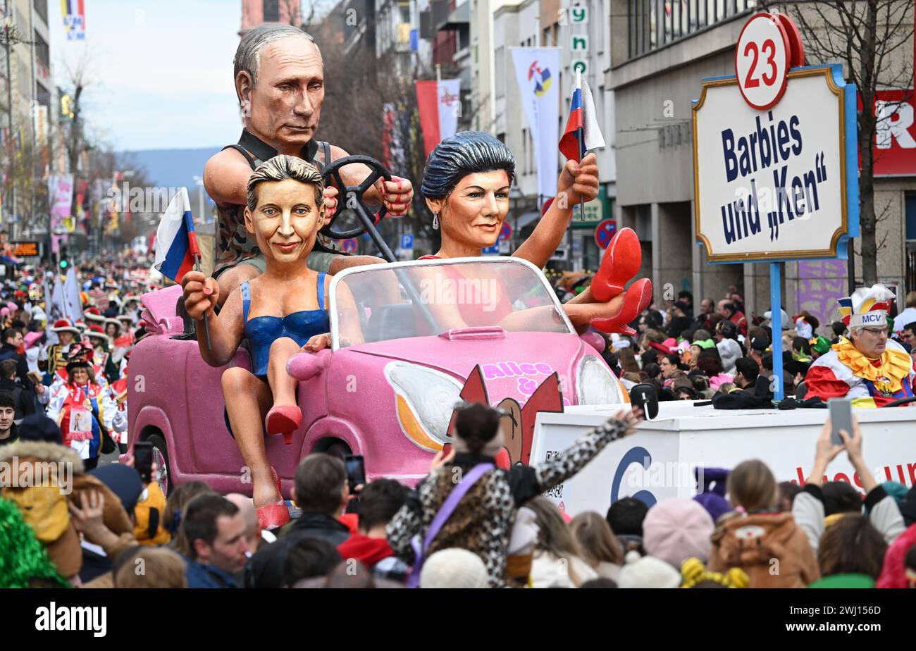 Mainz, Germany. 12th Feb, 2024. The MCV motif float "Barbies and "Ken ...