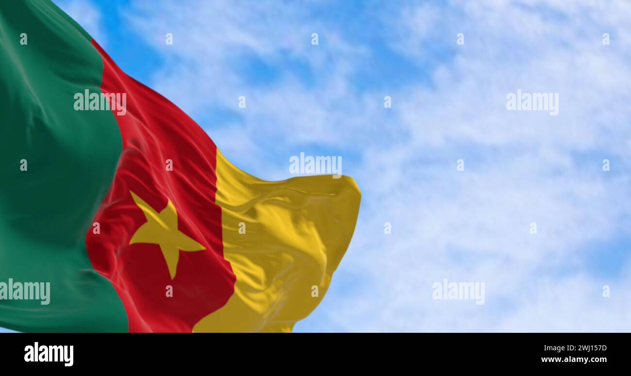 Blue sky background with cameroon flag hi-res stock photography and ...