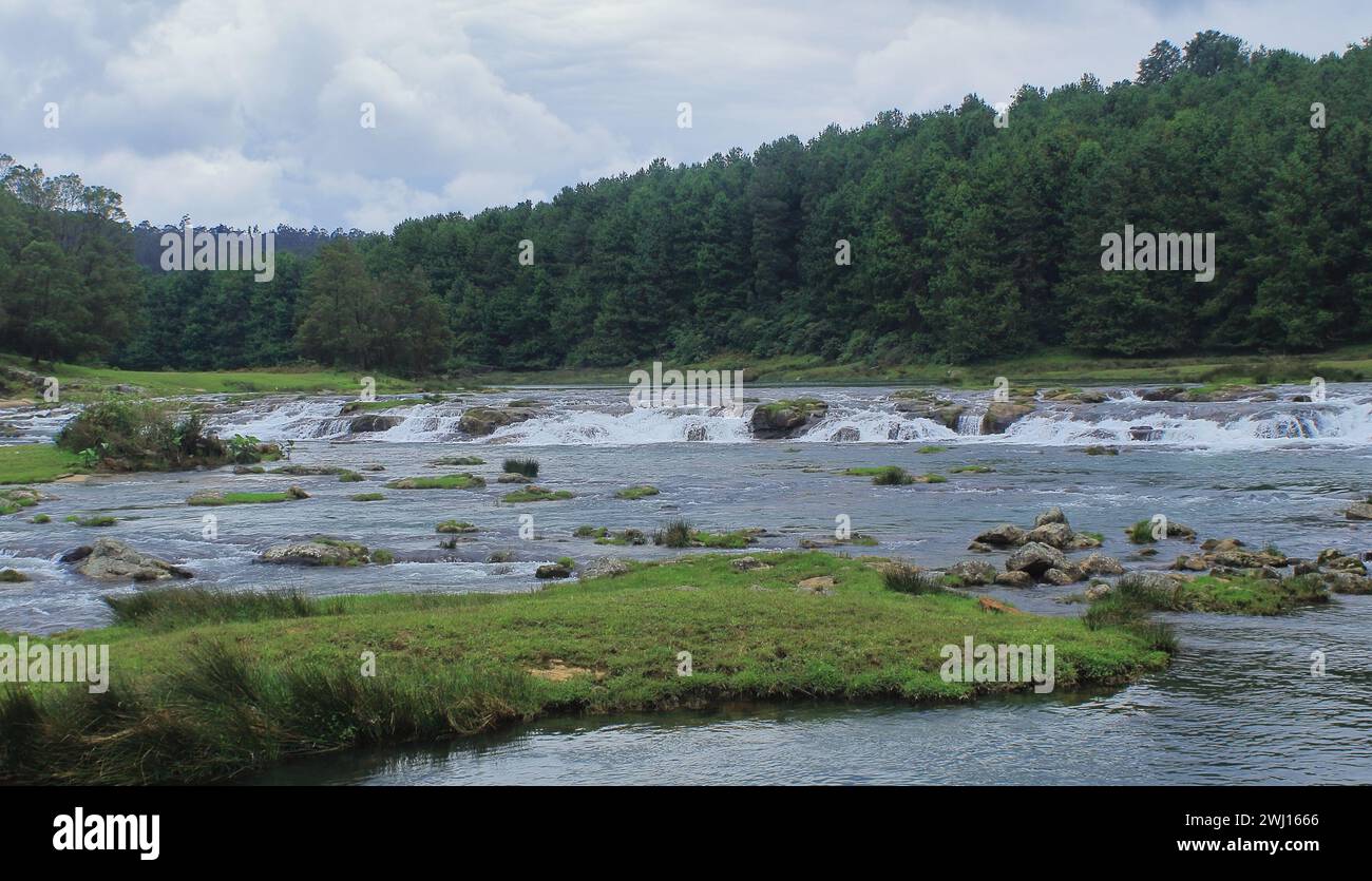 scenic landscape, lush green valley and beautiful pykara waterfall ...